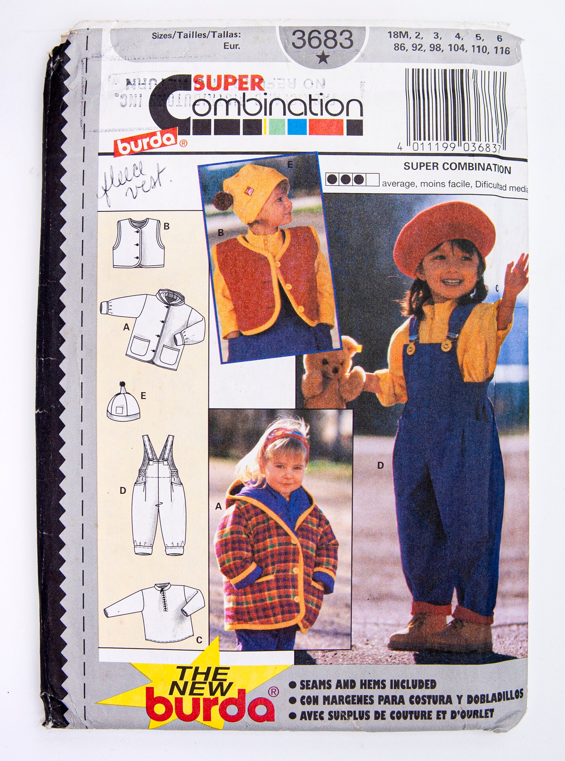 Burda Sewing Pattern 3683, Childs' Vest, Jacket, Hat, Top, Jumpsuit ...