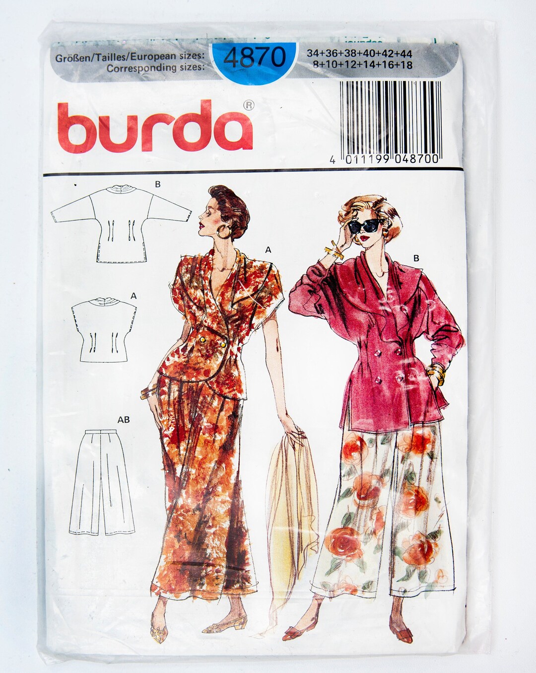 Burda Sewing Pattern 4870, Misses' Jacket, Top, Pants, Vintage Pattern ...
