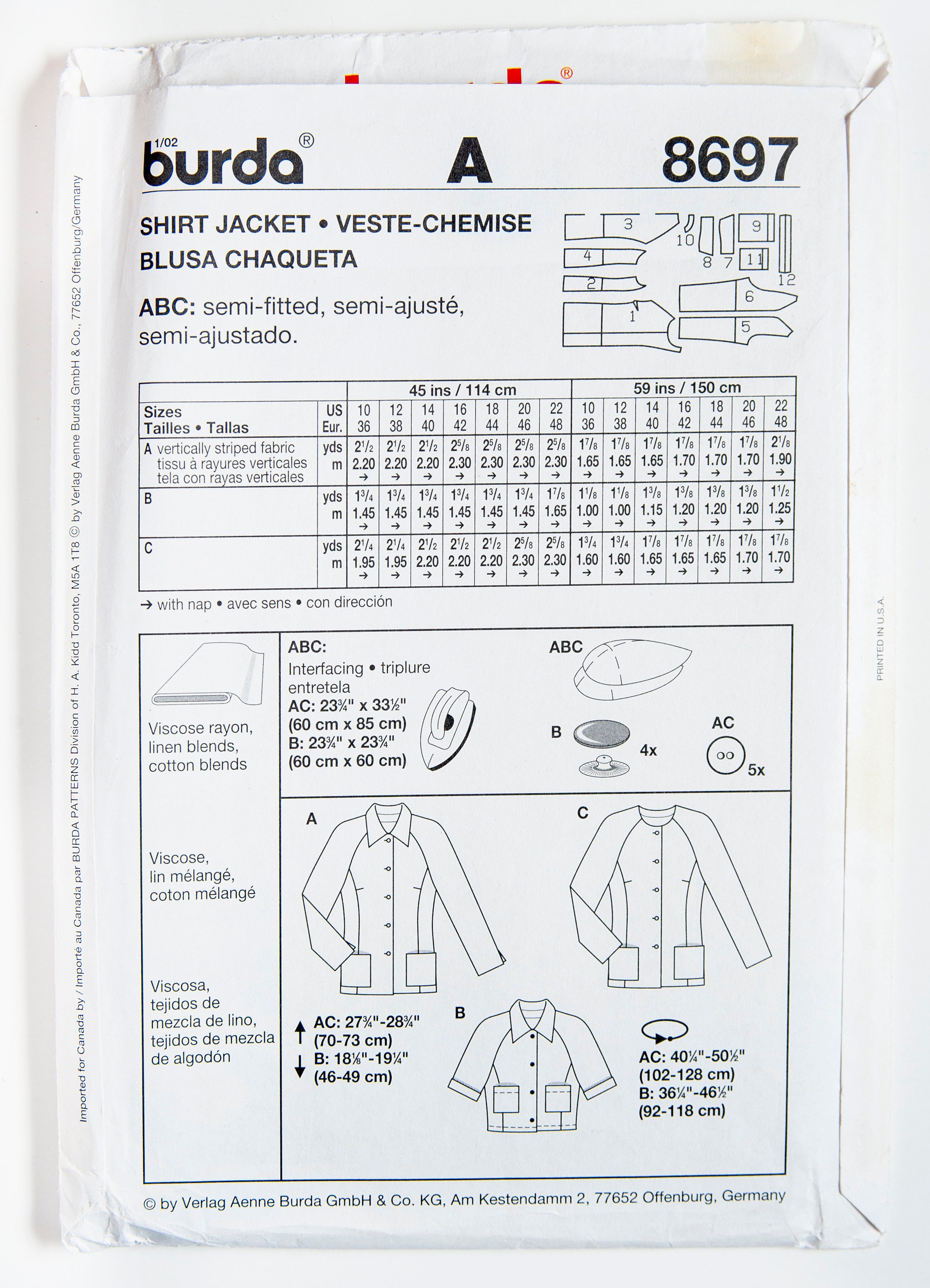 Burda Sewing Pattern 8697 Misses' Jacket Shirt Blouse - Etsy