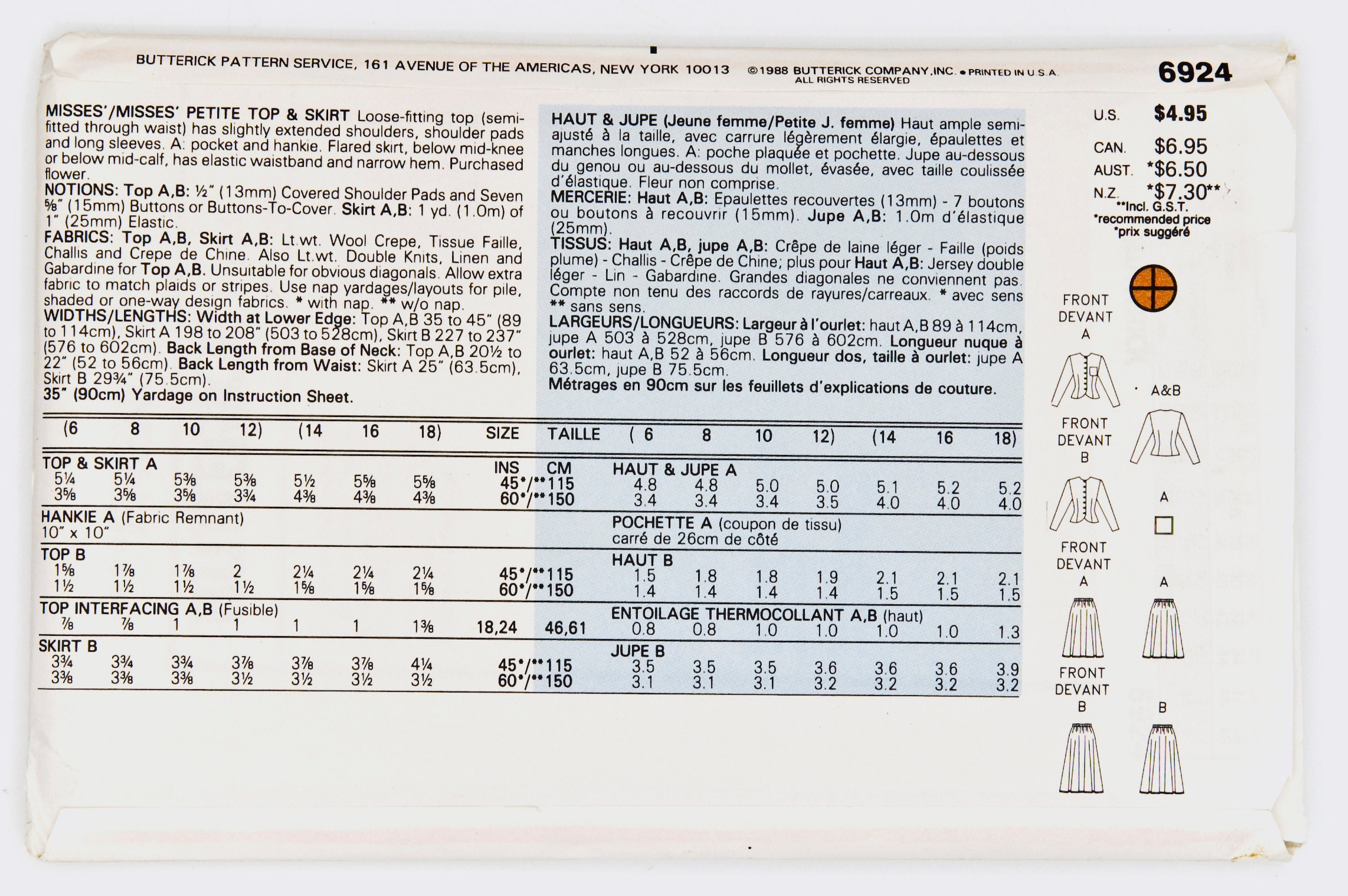 Butterick Sewing Pattern 6924 Vintage Pattern Easy to Sew - Etsy UK