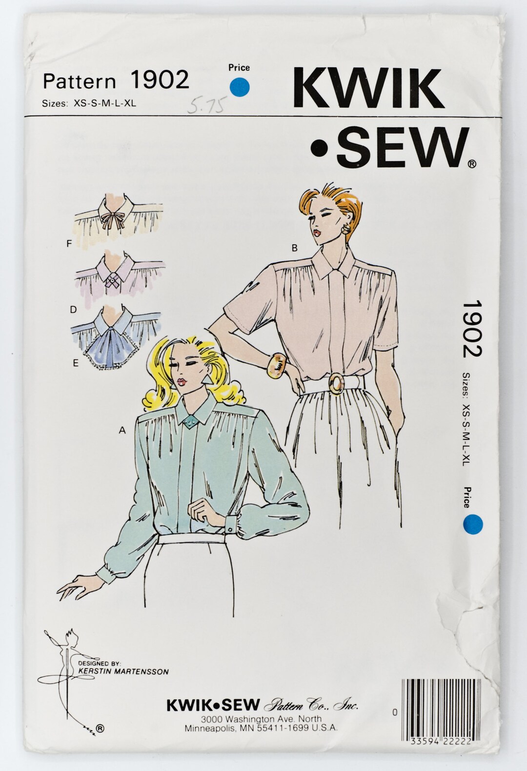 Kwik Sew Sewing Pattern 1902, Vintage Pattern, Ladies' Blouses, Size XS ...