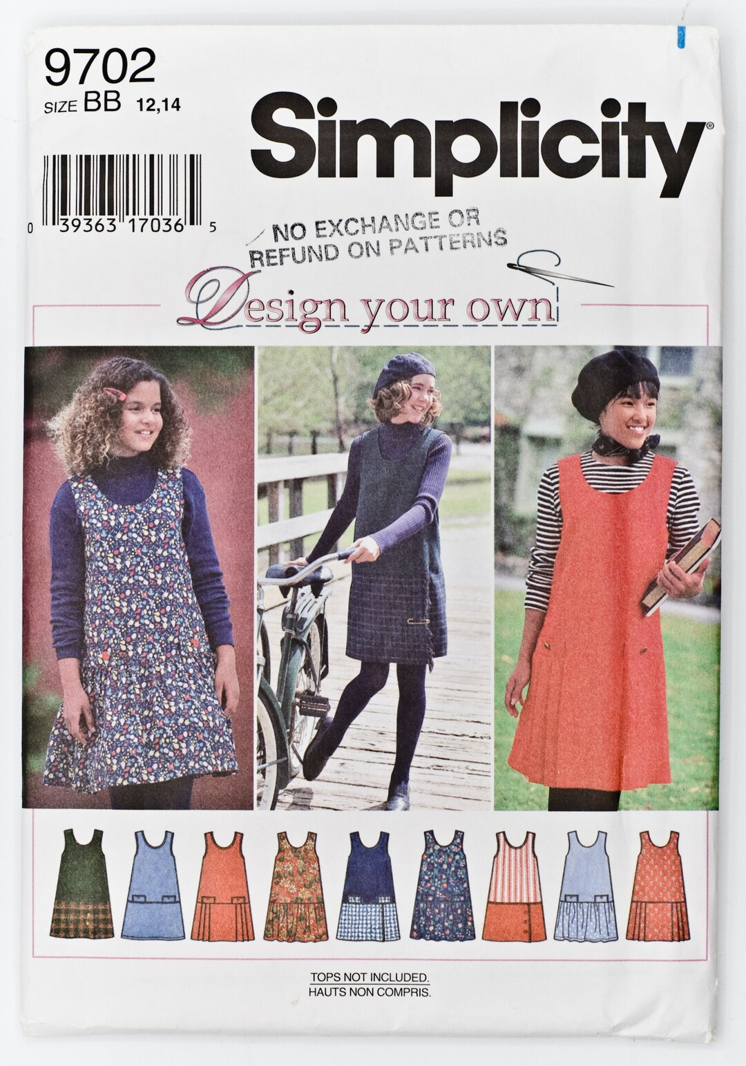 Simplicity Sewing Pattern 9702, Girls' Jumper, Teens' Pattern, Size BB 12,14, UNCUT, 1995 - Etsy