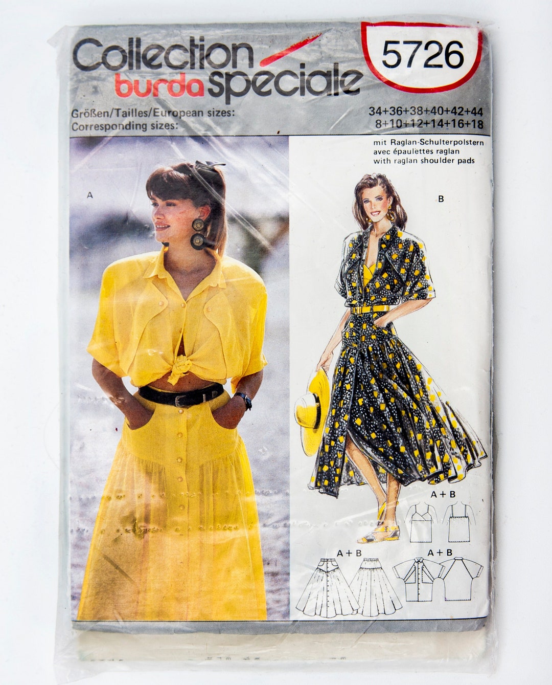 Burda Sewing Pattern 5726, Misses' Top, Jacket, Skirt, Vintage Pattern ...