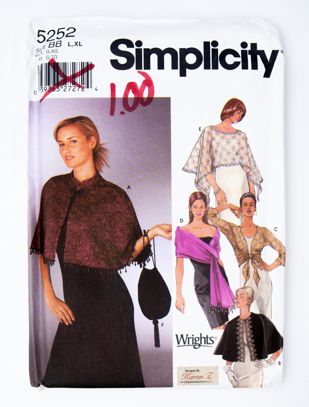 Simplicity Sewing Pattern 5252, Misses' Evening Wraps and Bag, Size L ...
