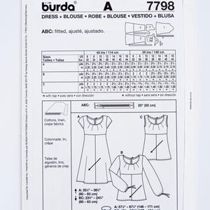 Burda Sewing Pattern 7798, Burda Misses' Dress, Top, Blouse, Size 6-18 ...