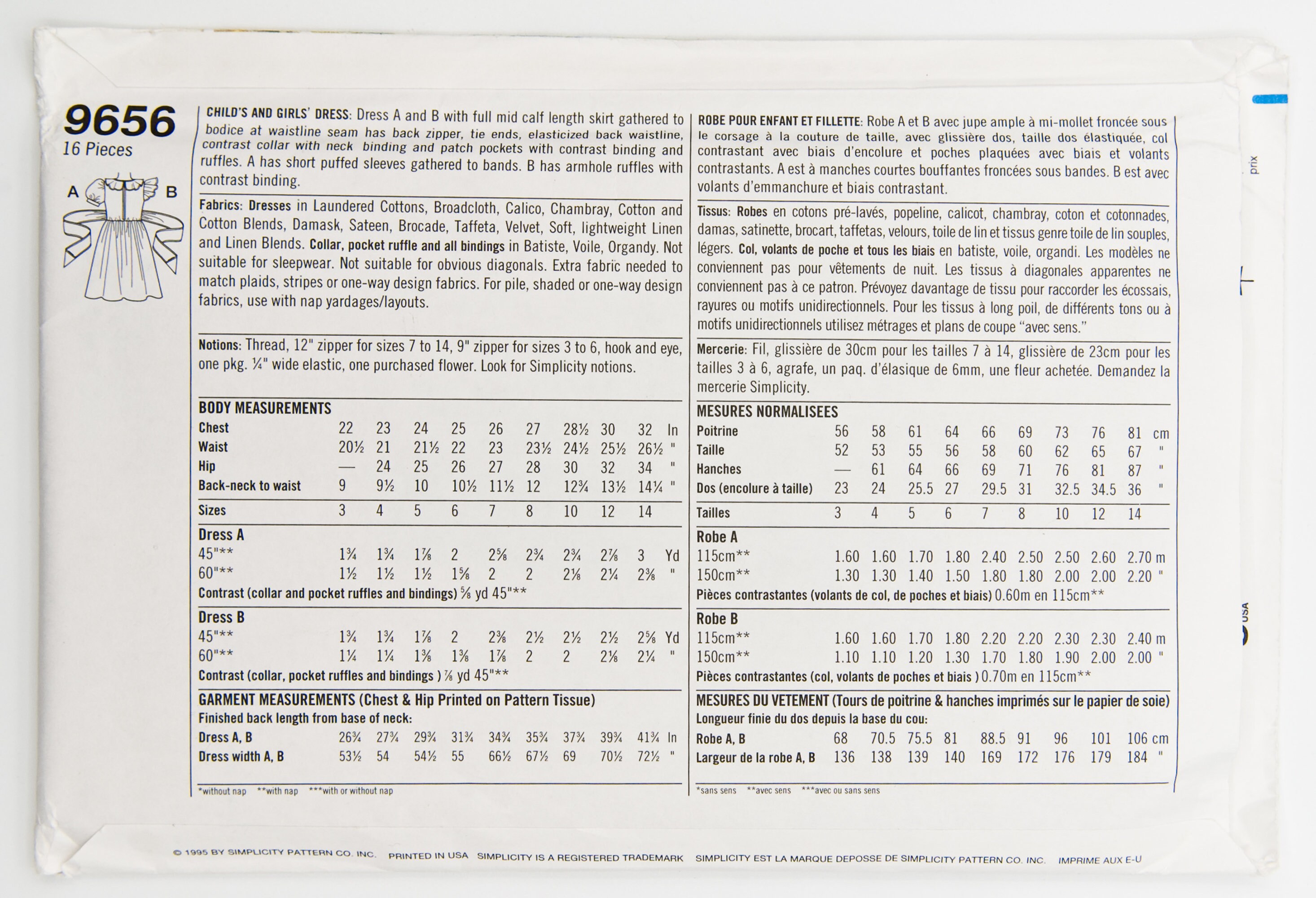 Simplicity Sewing Pattern 9656, Rare Edition, Girls Dress, Size KK 7-12 ...