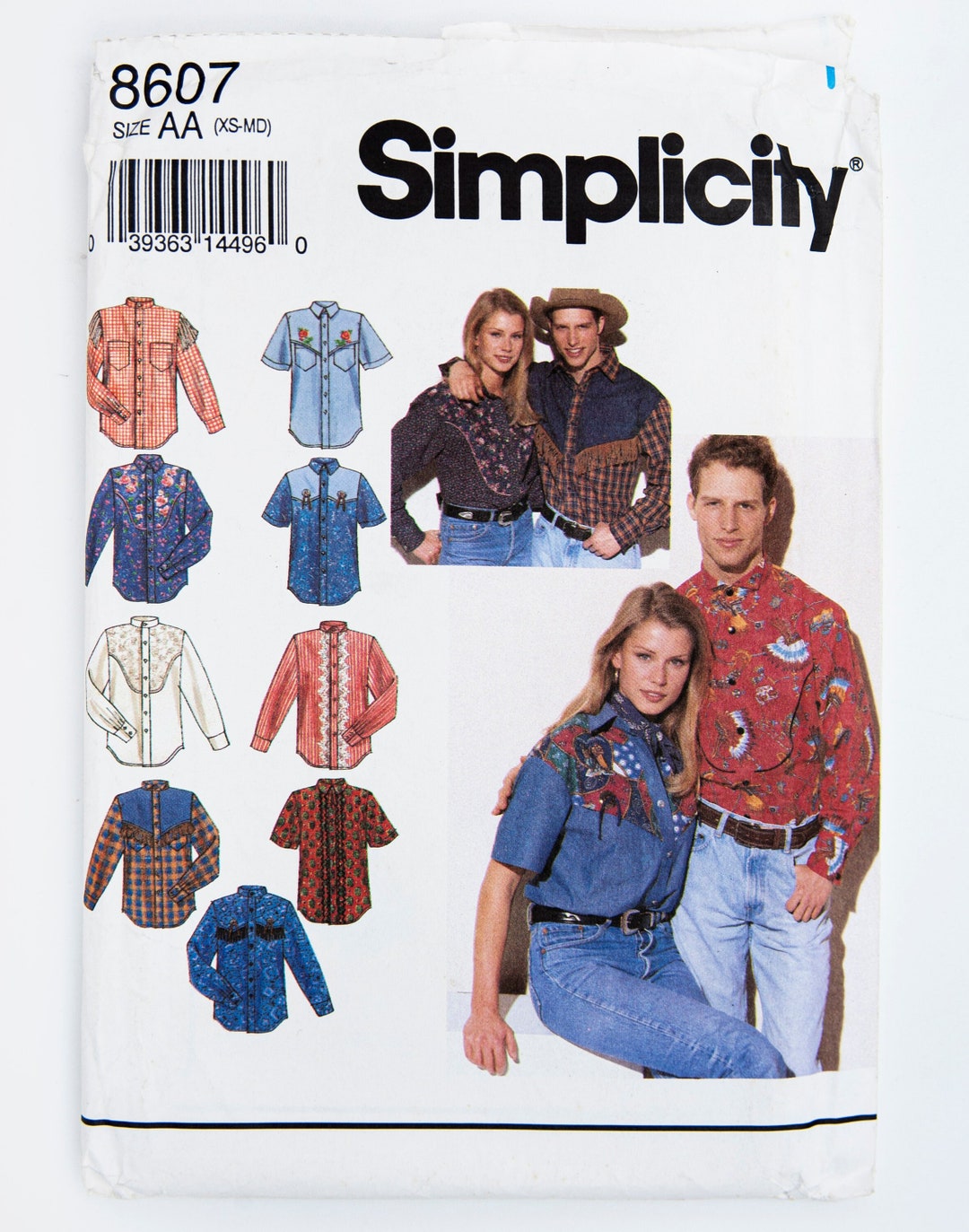 Simplicity Sewing Pattern 8607, Misses', Men's, Teen Boys' Shirt, Vintage Pattern, Size XS-M ...