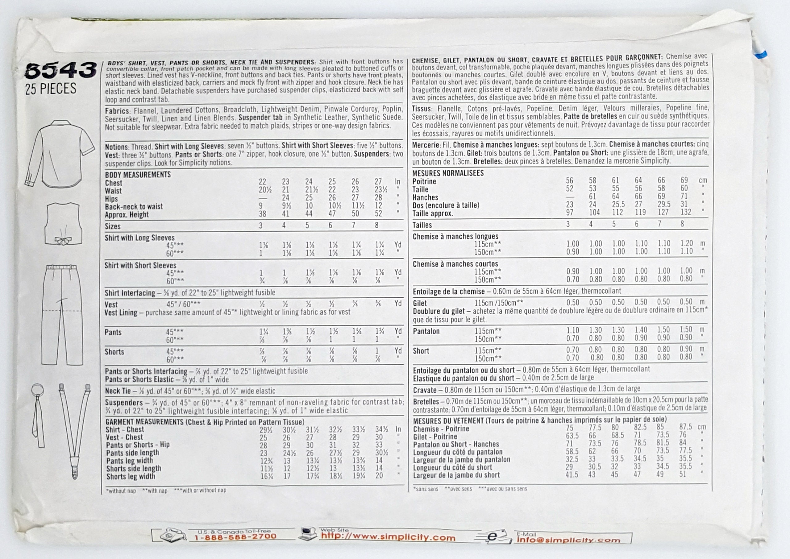 Simplicity Sewing Pattern 8543, Boys' Shirt, Boys' Pants, Boys' Shorts ...