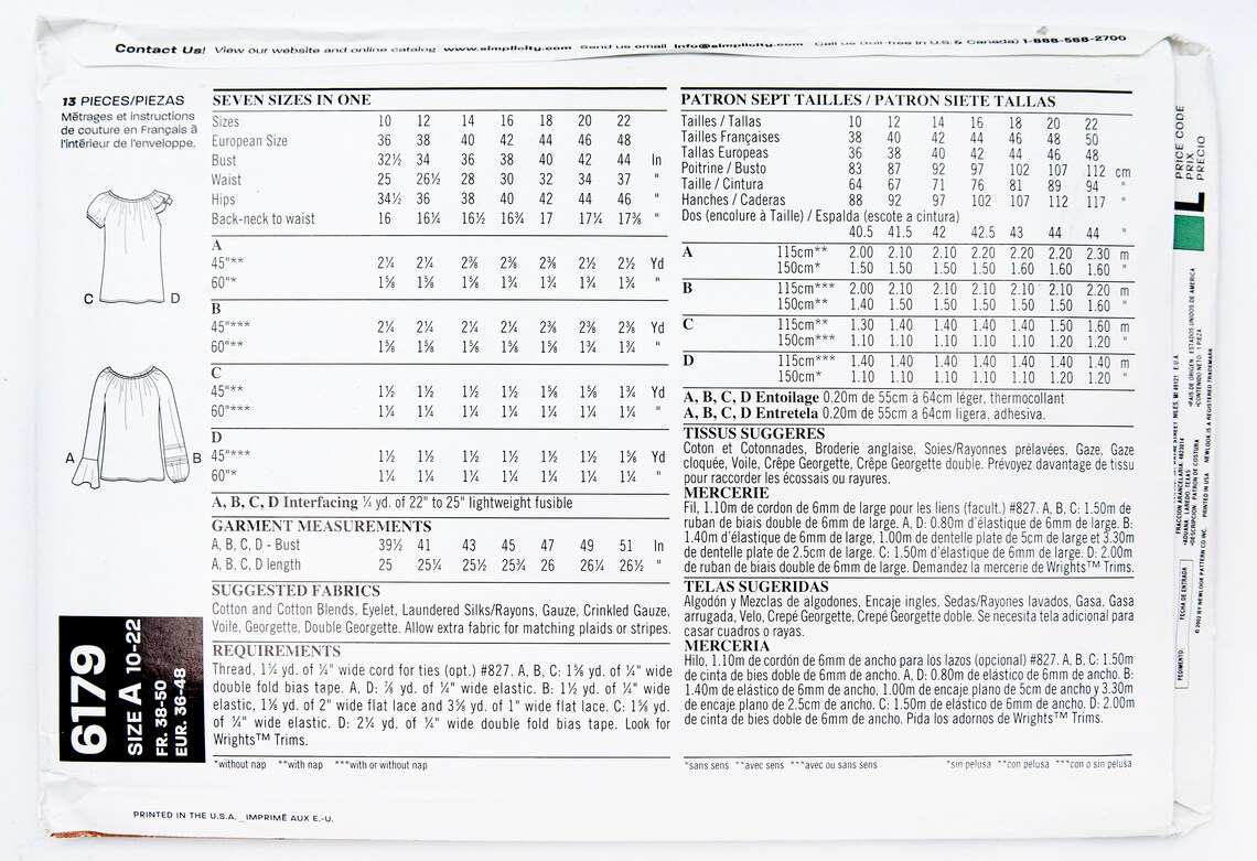 New Look Sewing Pattern 6179, Misses' Top, Easy to Sew, Size 10-22 ...