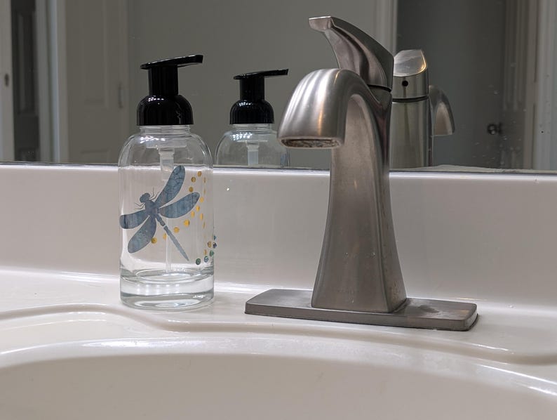 Clear Glass Bottle Soap Dispenser Refillable, Bling Dragonfly Soap Dispenser, House-warming ...
