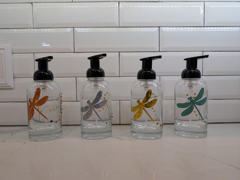Clear Glass Bottle Soap Dispenser Refillable, Bling Dragonfly Soap Dispenser, House-warming ...