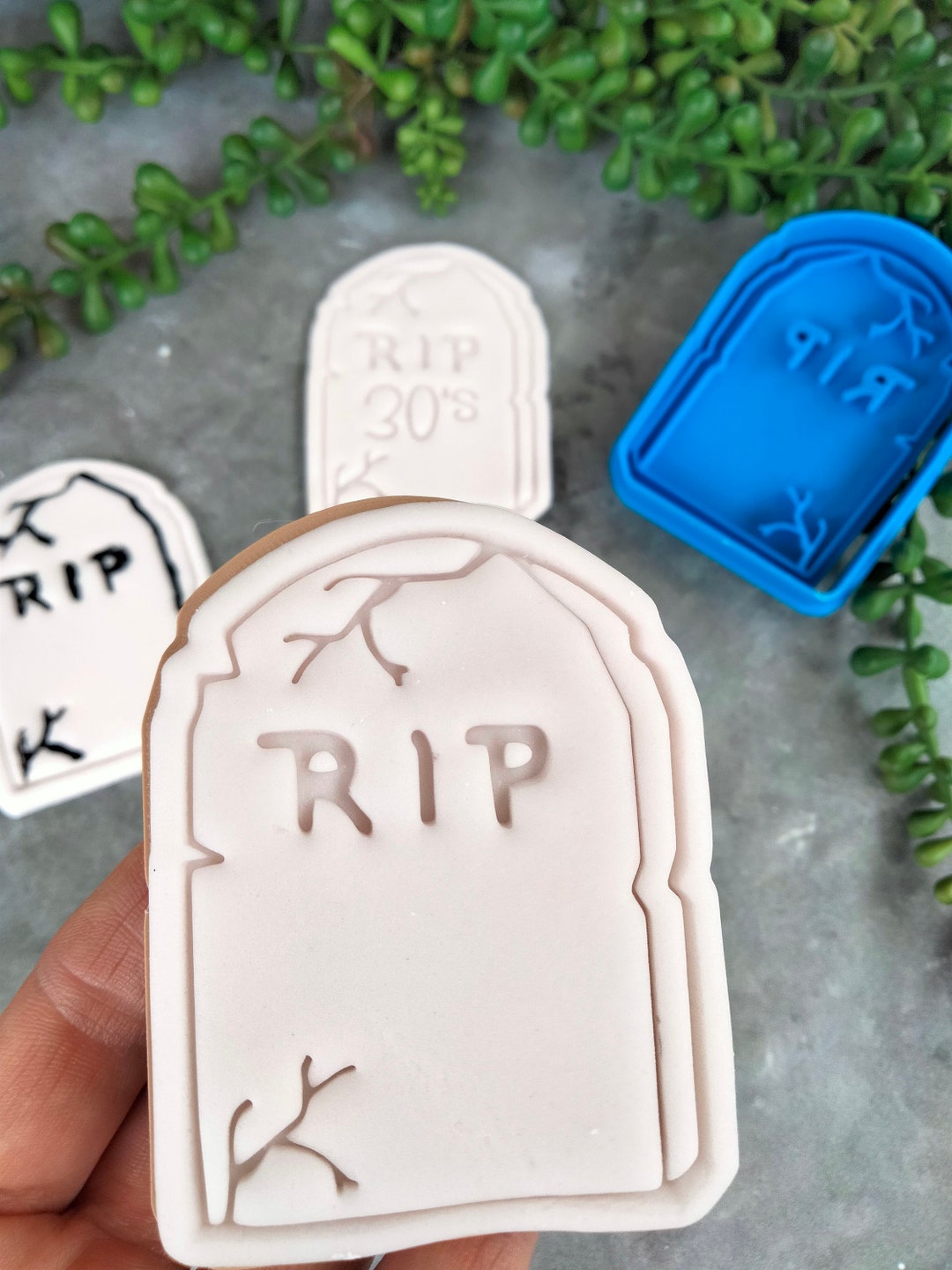 Headstone Gravestone Tombstone Cookie Cutter and Fondant Embosser Stamp ...
