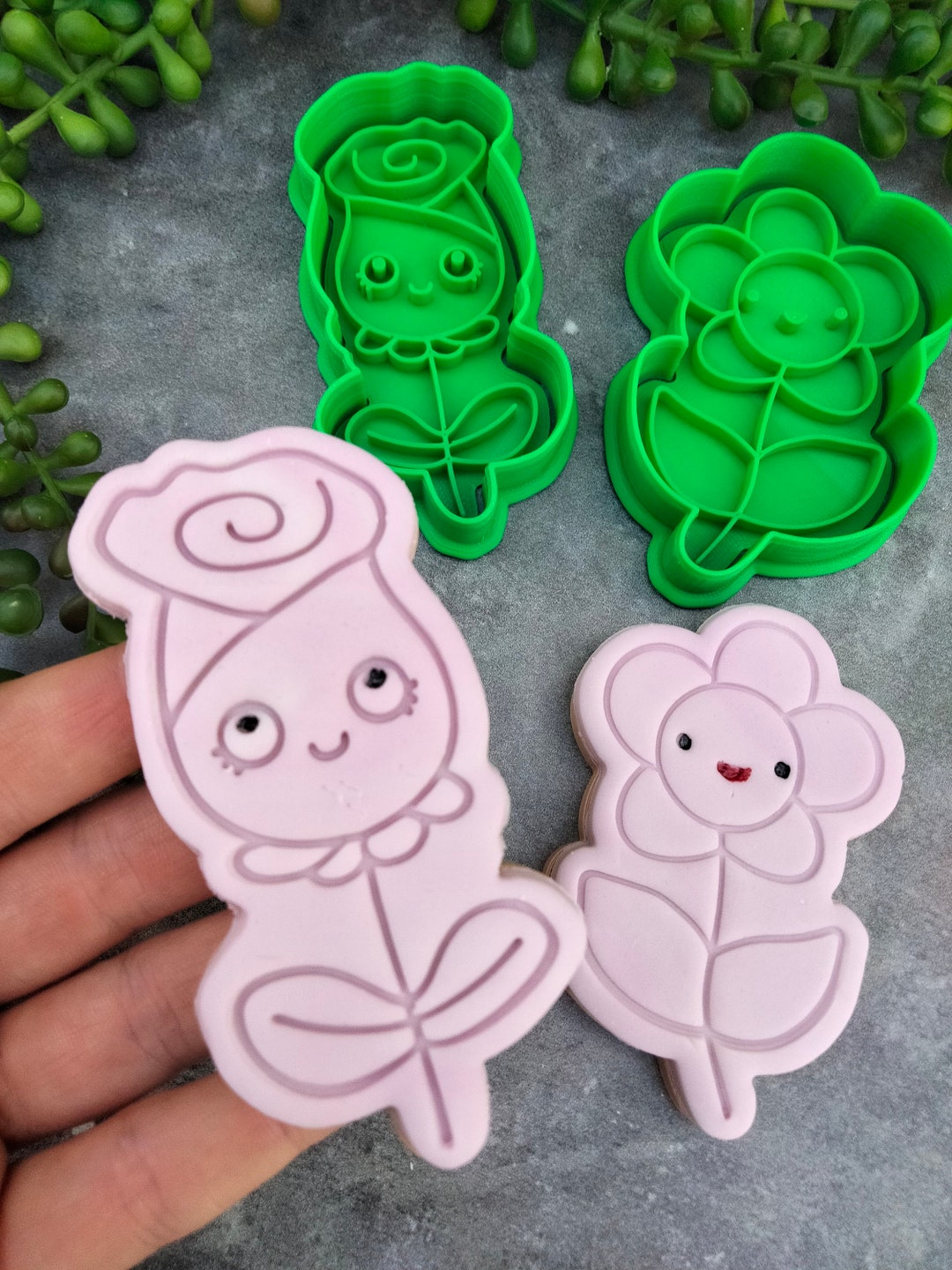 Kawaii Rose and Daisy Flower Cookie Cutter and Fondant - Etsy