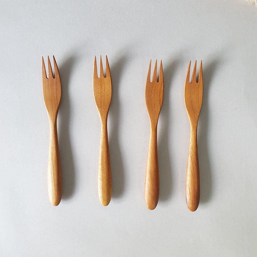 Teak Wood Handmade Fork Set Biodegradable Solid Wood Reusable Fork ...