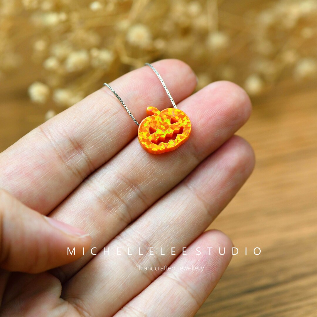 Halloween Pumpkin Opal Necklace, Fire Opal Squash Necklace, Orange Opal ...