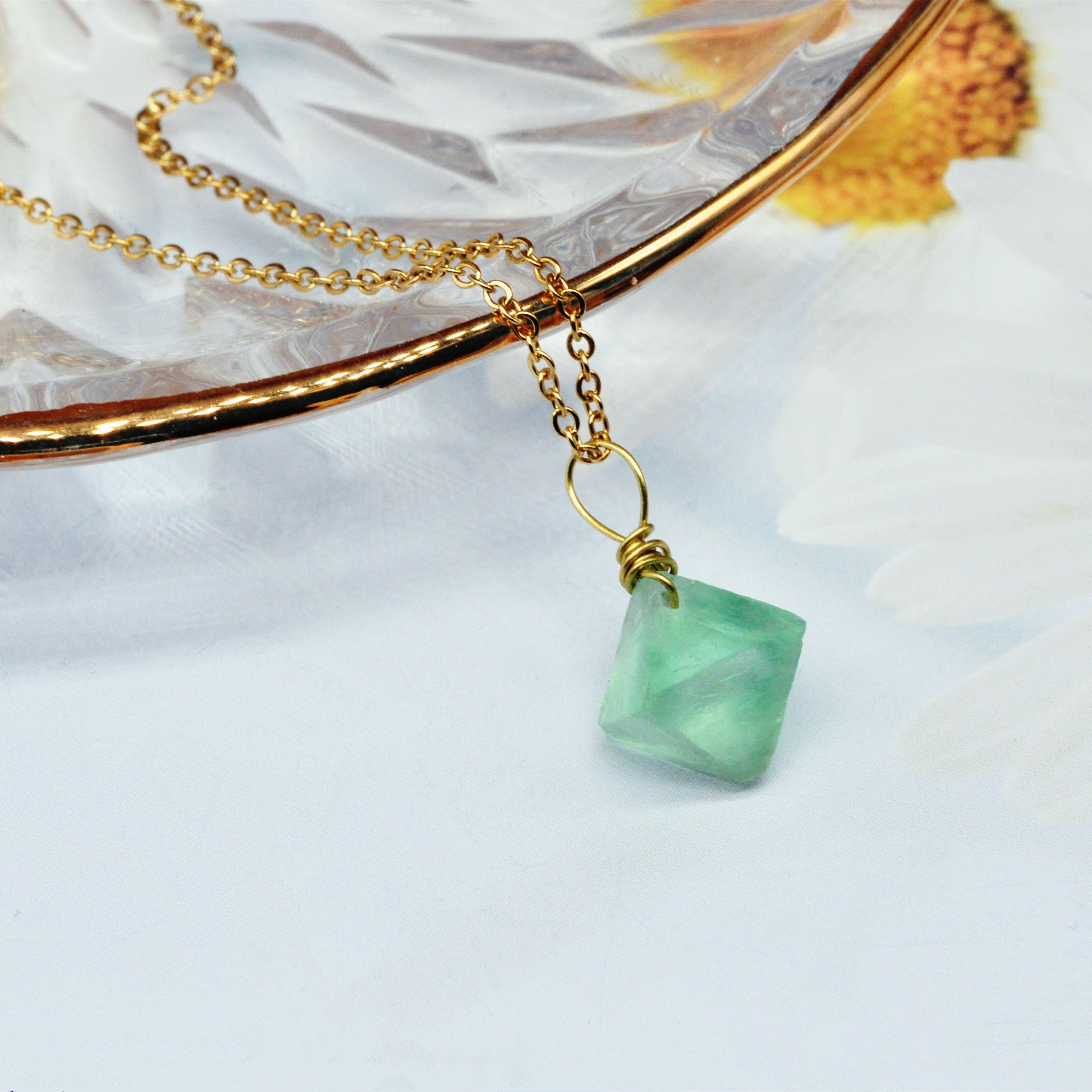 Raw Green Fluorite Crystal Pendant Necklace Octahedron Shaped - Etsy