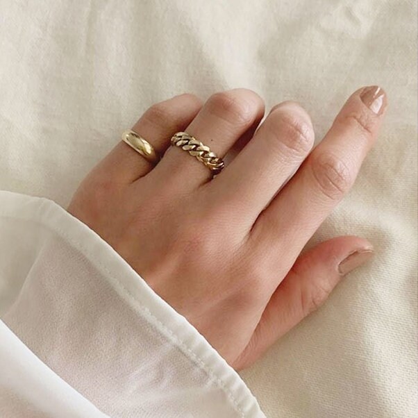 Gold Chain Stainless Steel Ring 14K Gold Stacking Ring Thick | Etsy Canada