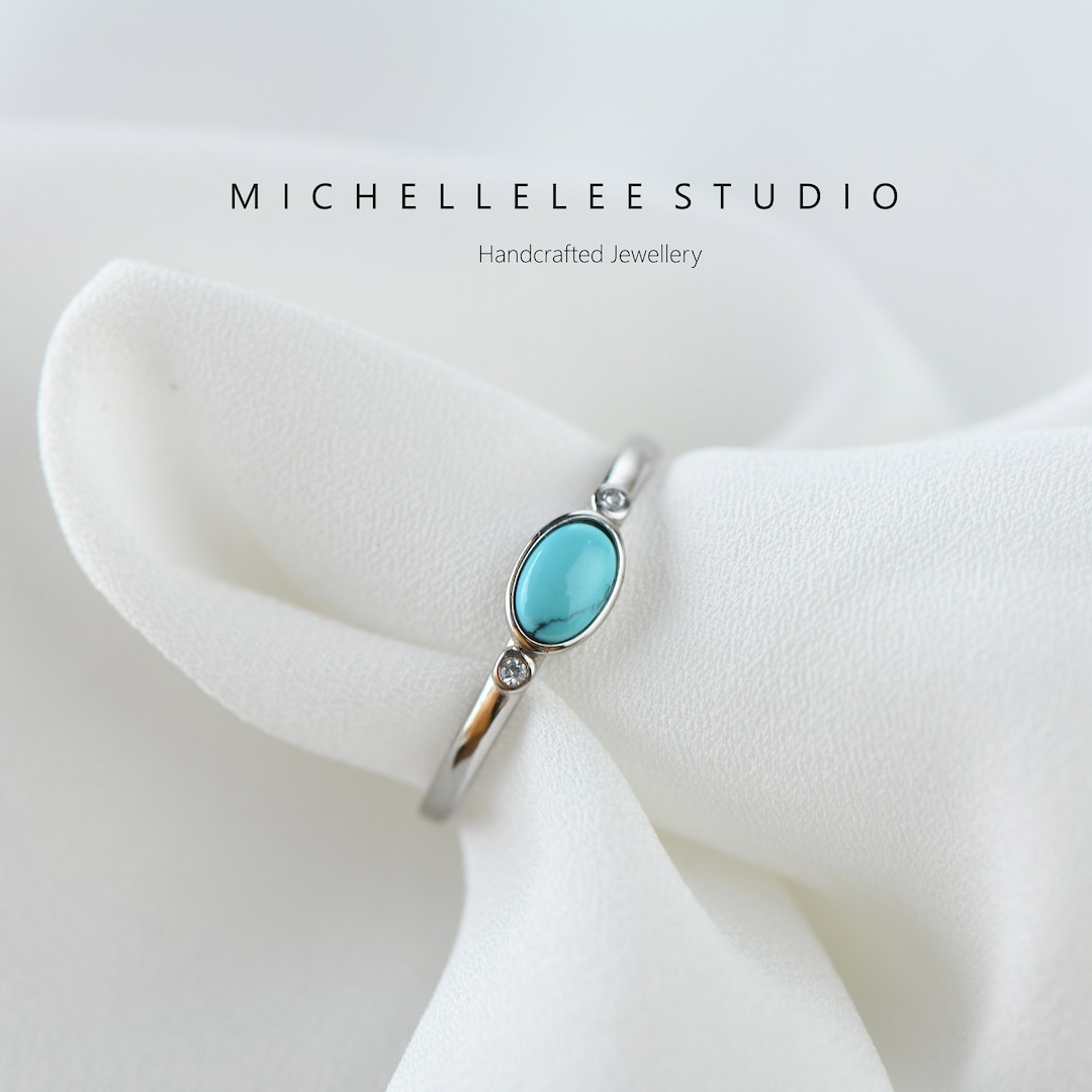 Dainty Oval Turquoise Sterling Silver Ring, Natural Turquoise ...