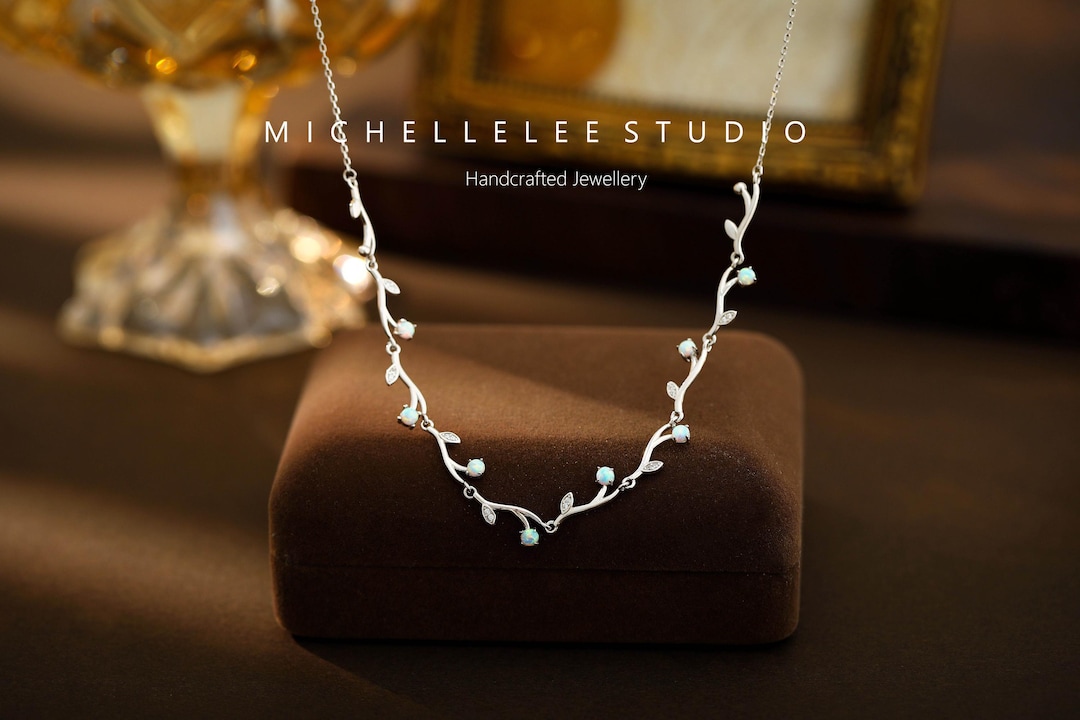 Dainty Tree Leaves Necklace in Sterling Silver, CZ Crystal Olive Leaves ...
