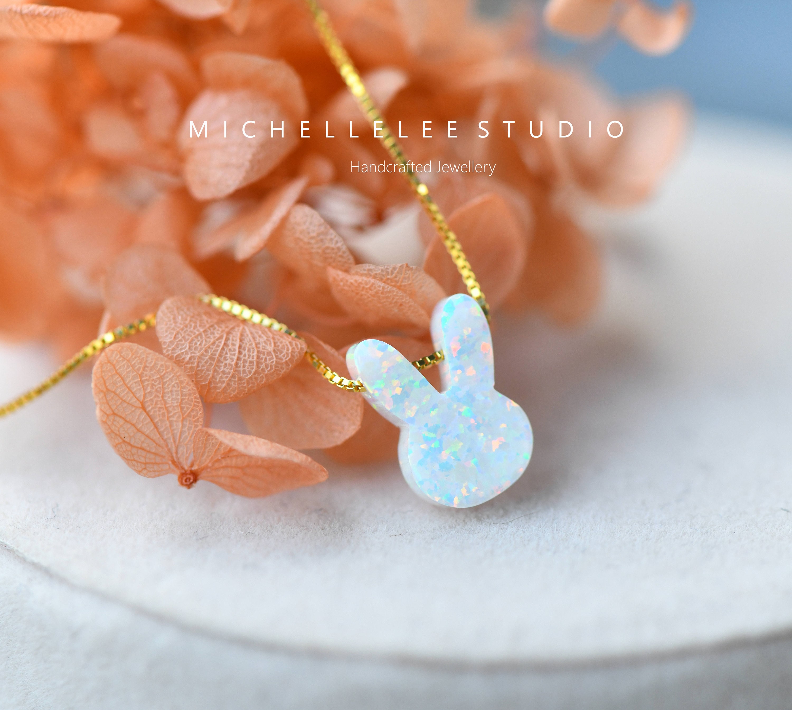 Rabbit Opal Necklace Bunny Necklacefire Opal Necklace White - Etsy UK