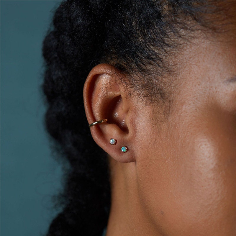 Small White Opal Stud Earrings Dainty Piercing Tiny Earrings - Etsy