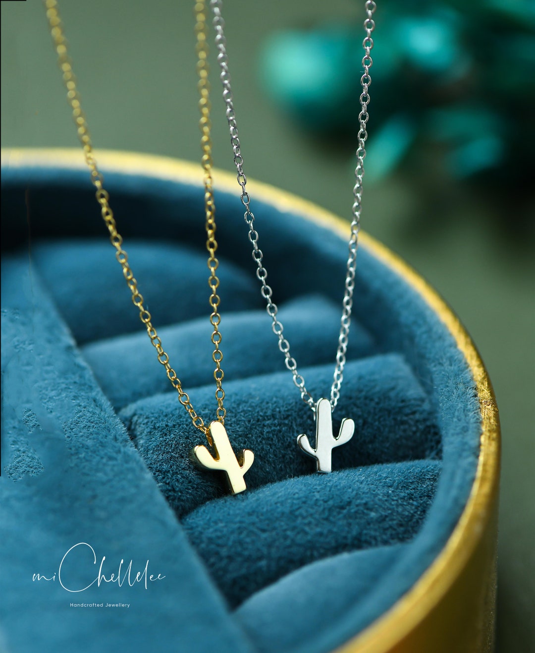 Sterling Silver Cactus Necklace Saguaro Pendant, Gold and Silver Desert ...