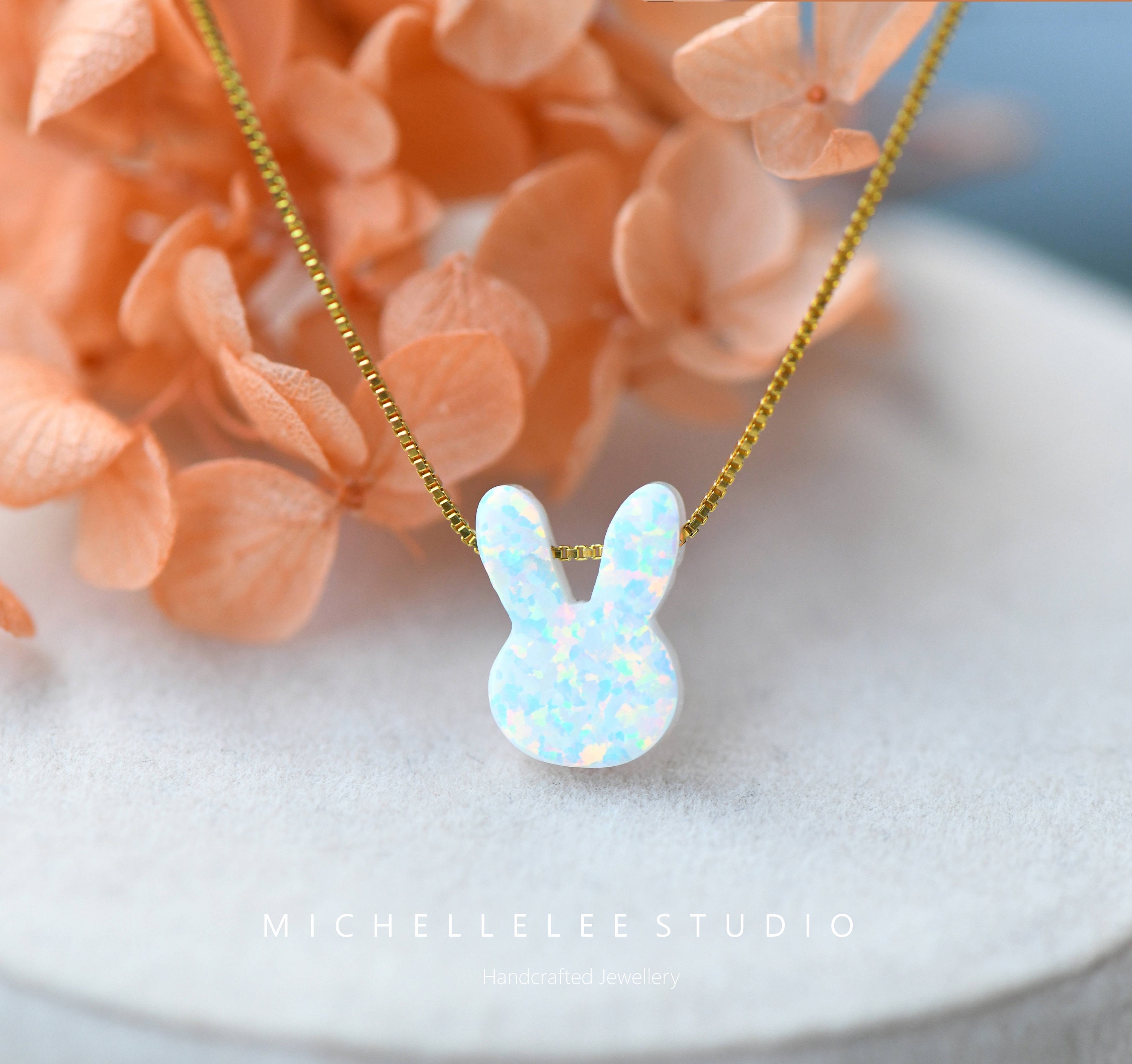 Rabbit Opal Necklace Bunny Necklacefire Opal Necklace White - Etsy UK