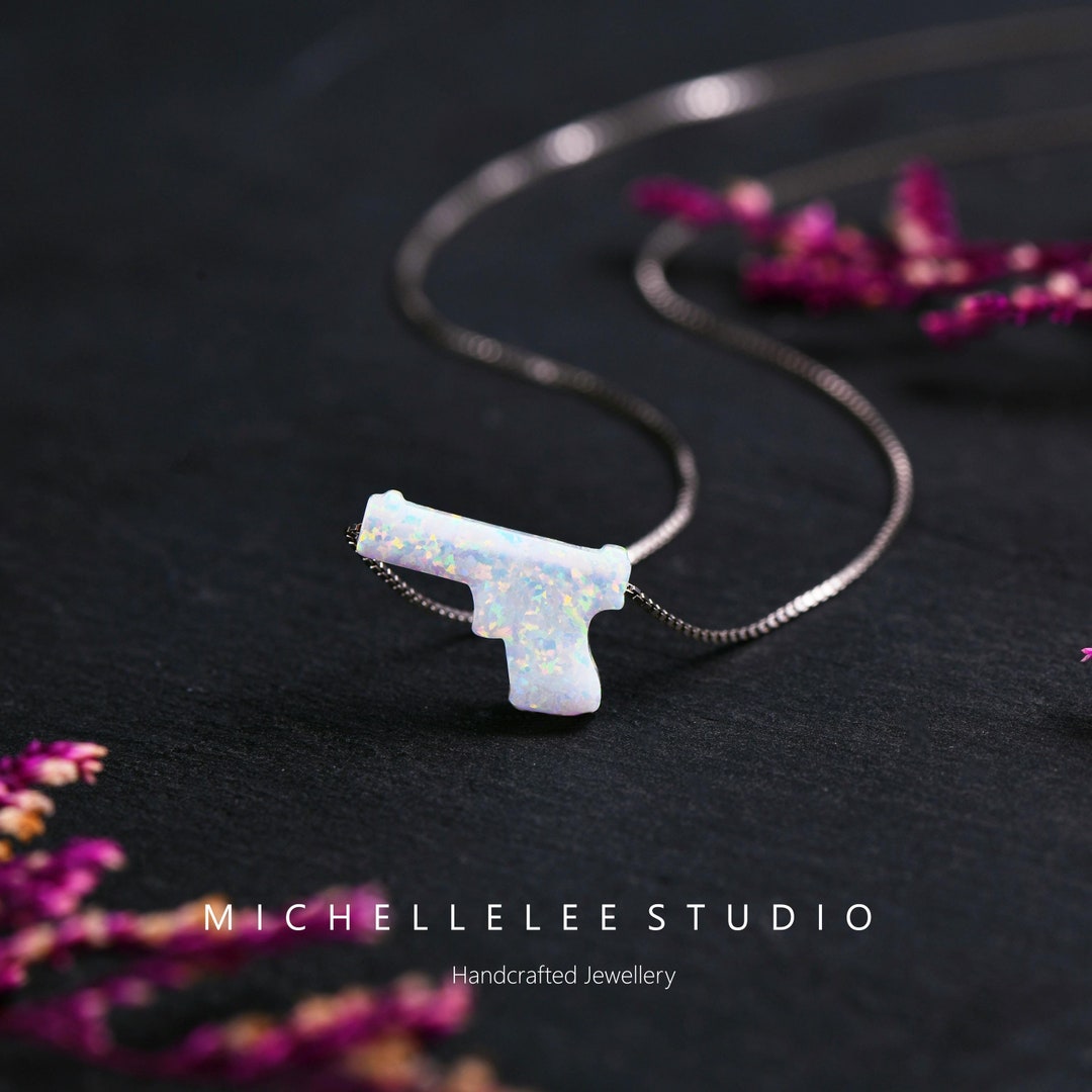Opal Gun Necklace, White Opal and Black Opal Necklace With Sterling ...