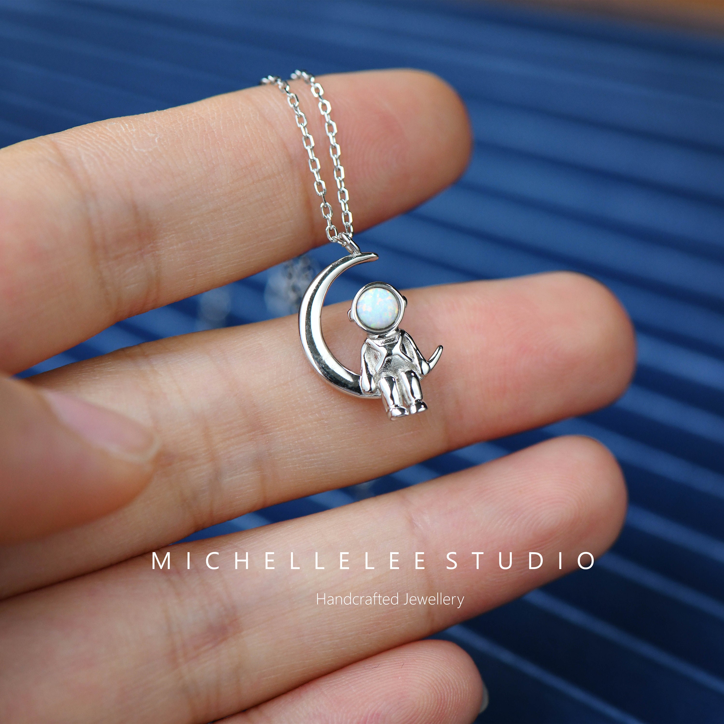 Spaceman Astronaut Pendant Necklace Sterling Silver Dangling - Etsy