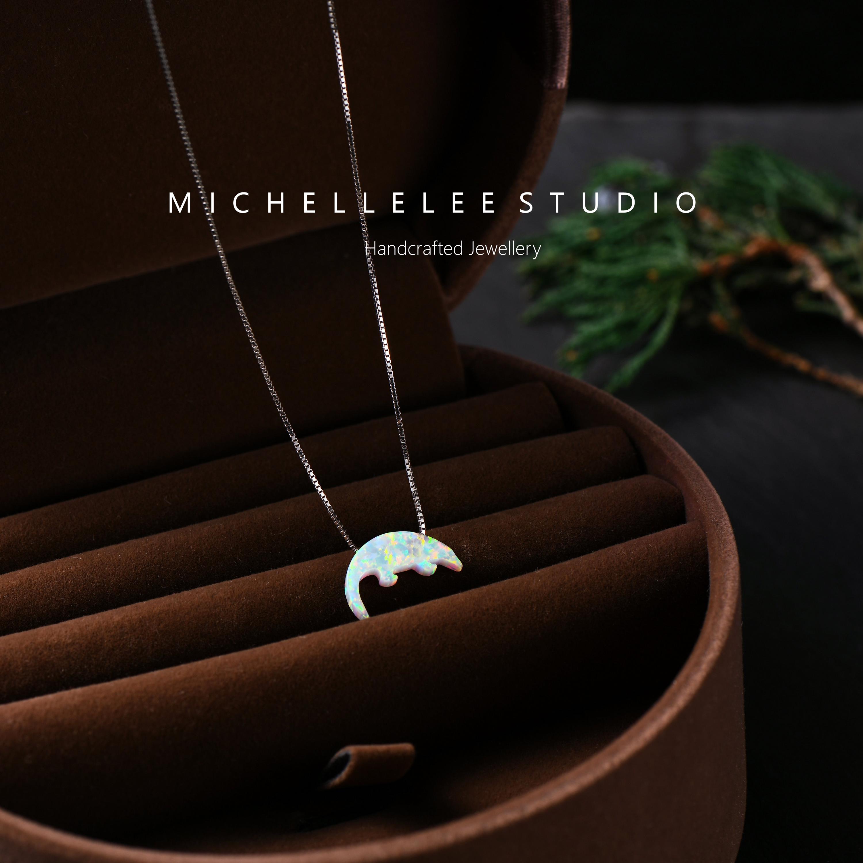 Opal Pangolin Necklace, Fire Opal Necklace With Sterling Silver Chain ...