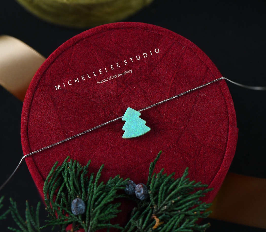 Green Opal Tree Opal Necklace, Christmas Tree Pendant Necklace in 925 ...