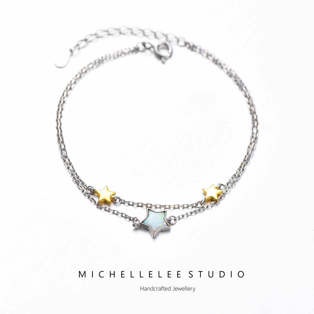 Dainty Opal Stars Bracelet, Celestial Stars Bracelet, Shooting Star ...