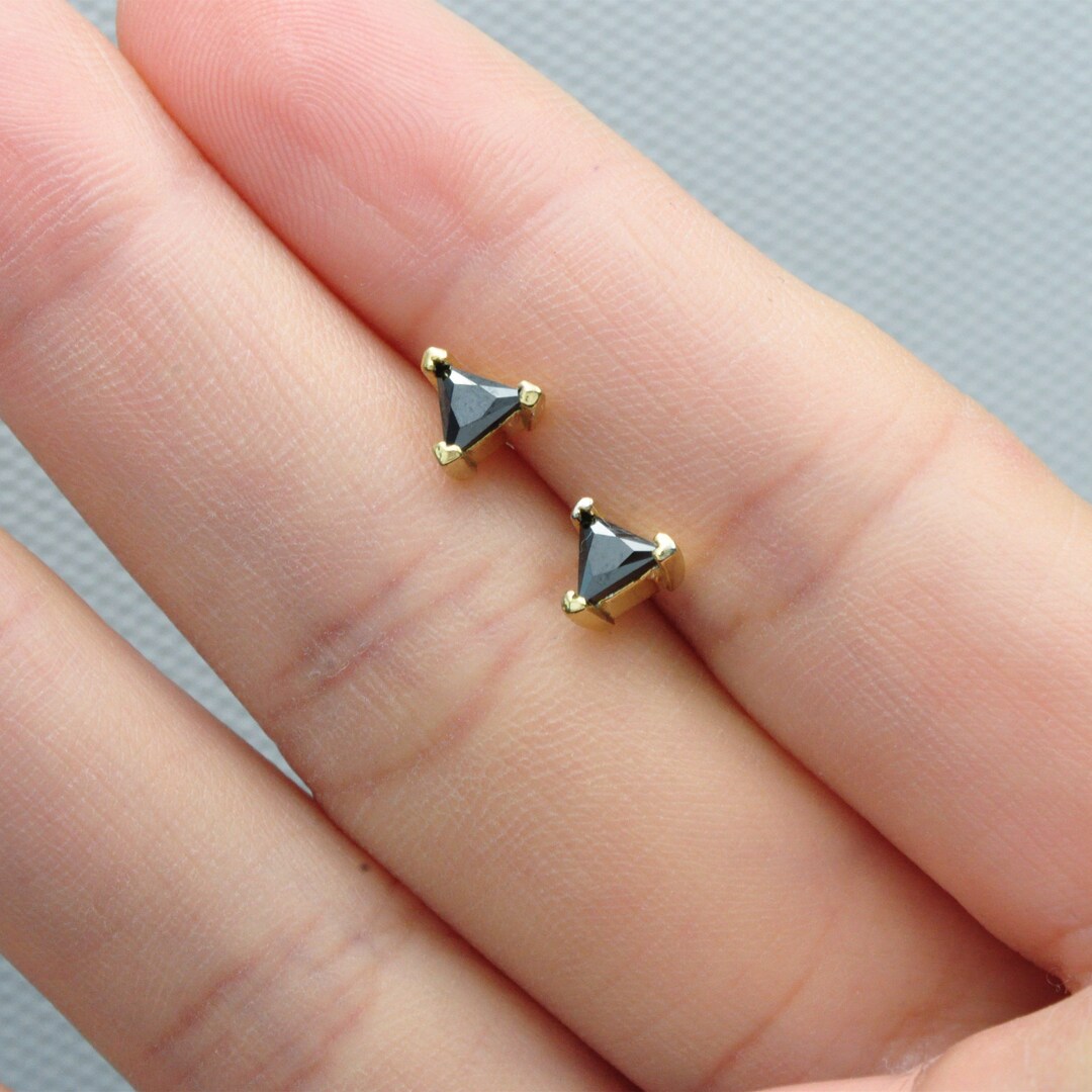 Triangle Stud Earrings, Black Crystal Triangle Earring Studs ...