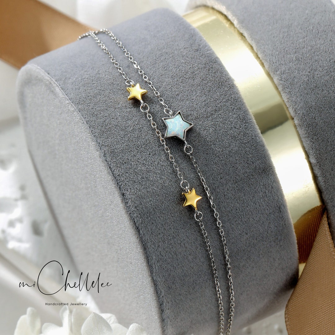 Dainty Opal Stars Bracelet, Celestial Stars Bracelet, Shooting Star ...