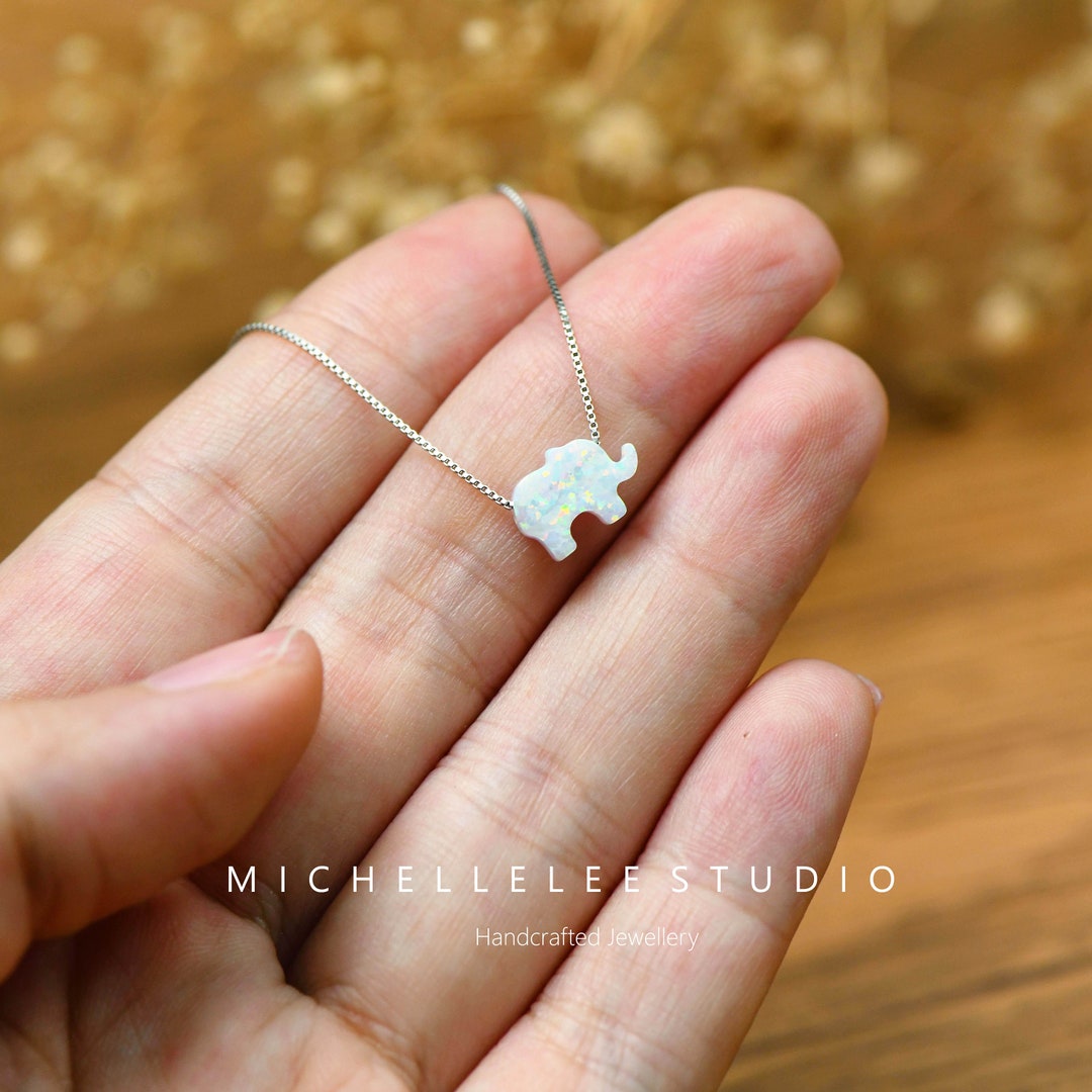 Elephant Opal Necklace, Fire Opal Animal Necklace, White Opal Necklace ...