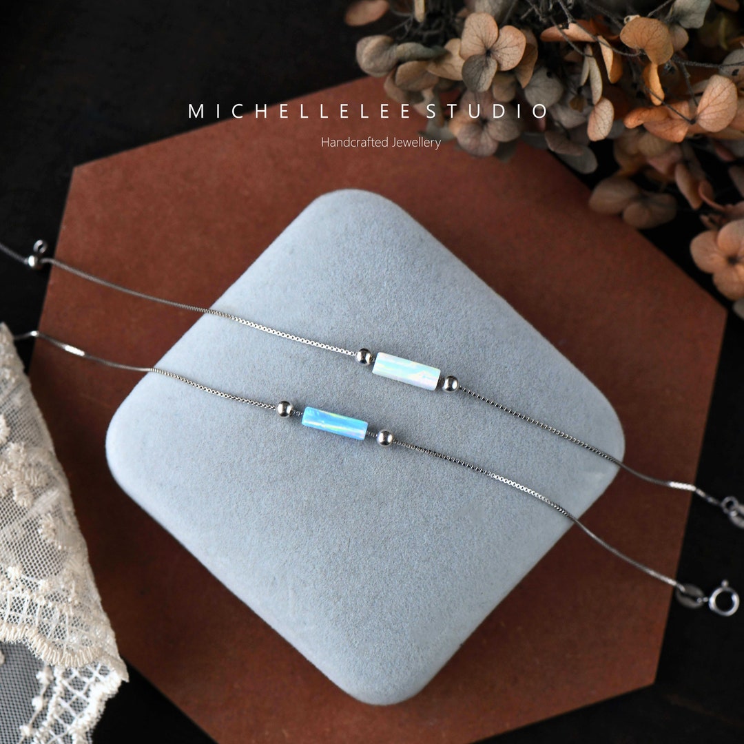 Simple Opal Bar Bracelet, Fire Opal Round Bar and Square Bar Bracelet ...