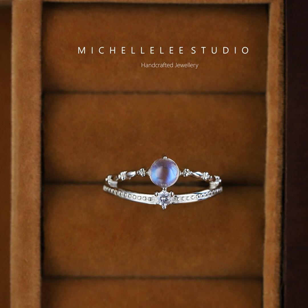 Dainty Blue Moon Stone Adjustable Ring, Natural Moonstone Ring ...
