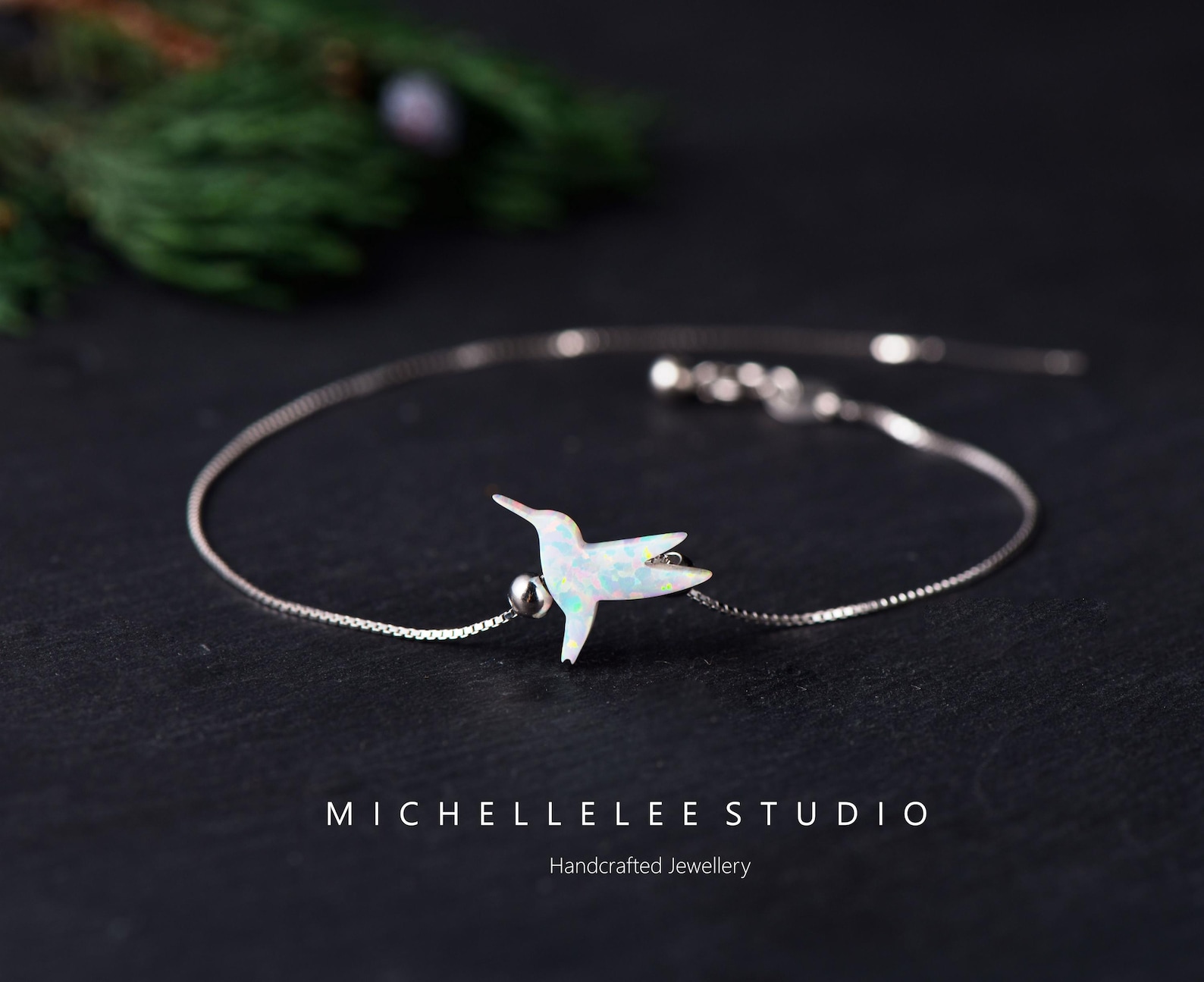 Hummingbird Opal Bracelet, Sterling Silver Chain, Bird Jewelry - Etsy