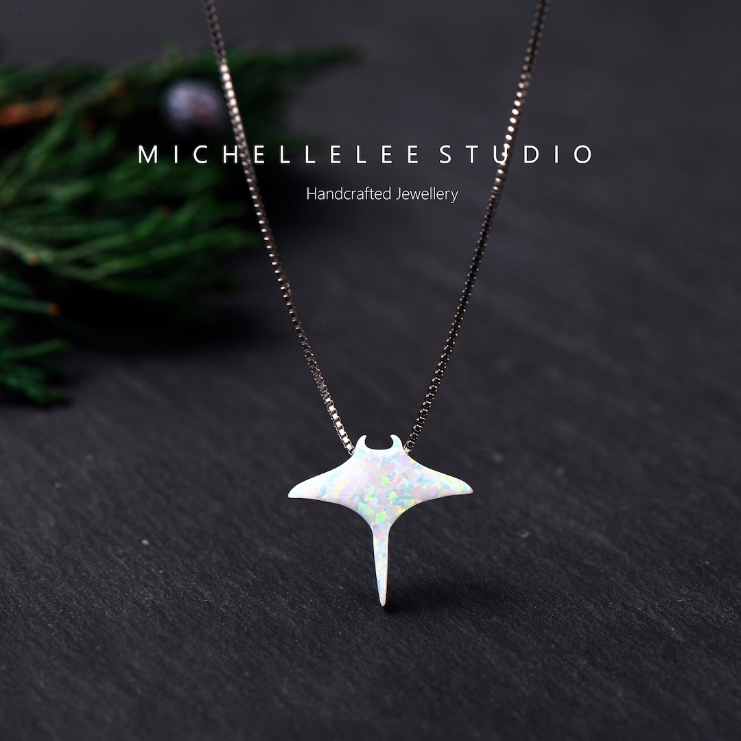 Manta Ray Opal Necklace, Sterling Silver Chain, Sea Animal - Etsy