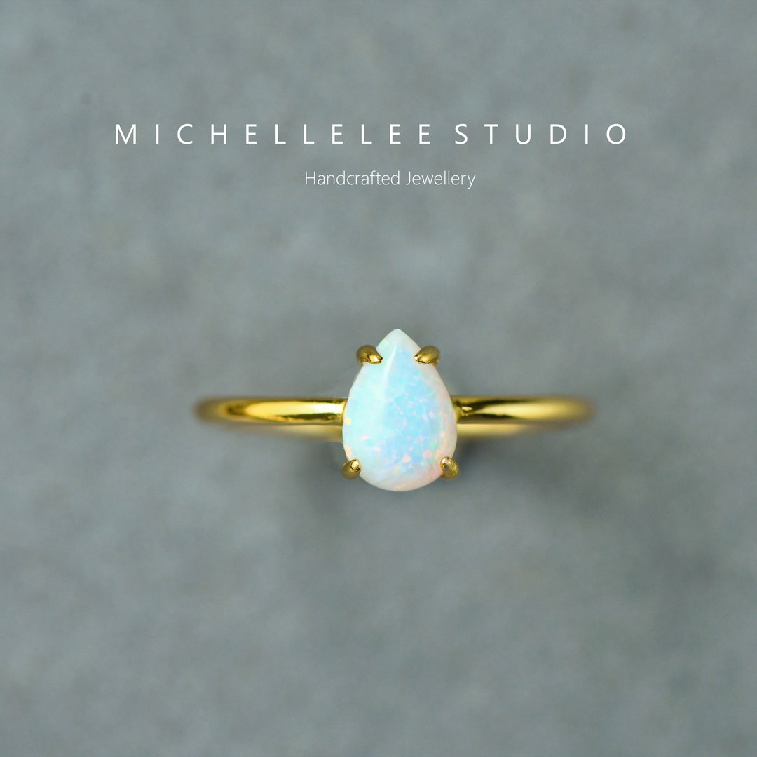 White Pal Adjustable Sterling Silverring, Teardrop Opal Ring, Droplet ...