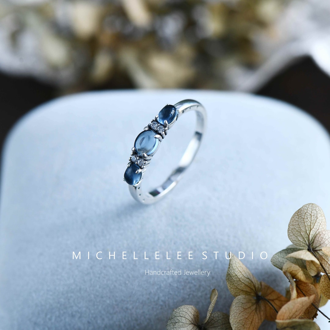 Sterling Silver Blue Crystal Ring, Dark Blue CZ Crystal Ring, Deep ...