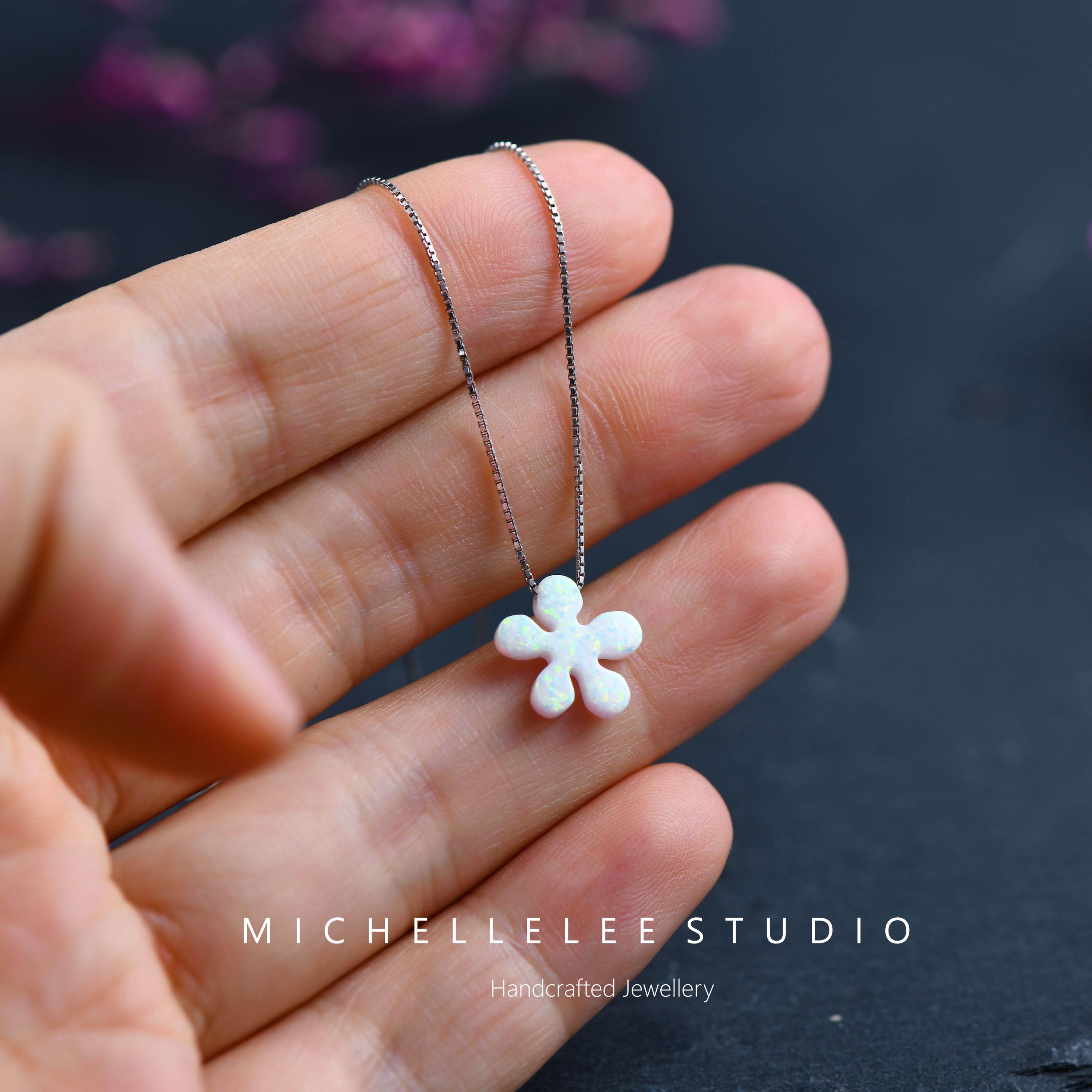 Dainy Opal Flower Necklace, White Flora Opal Necklace With Sterling ...