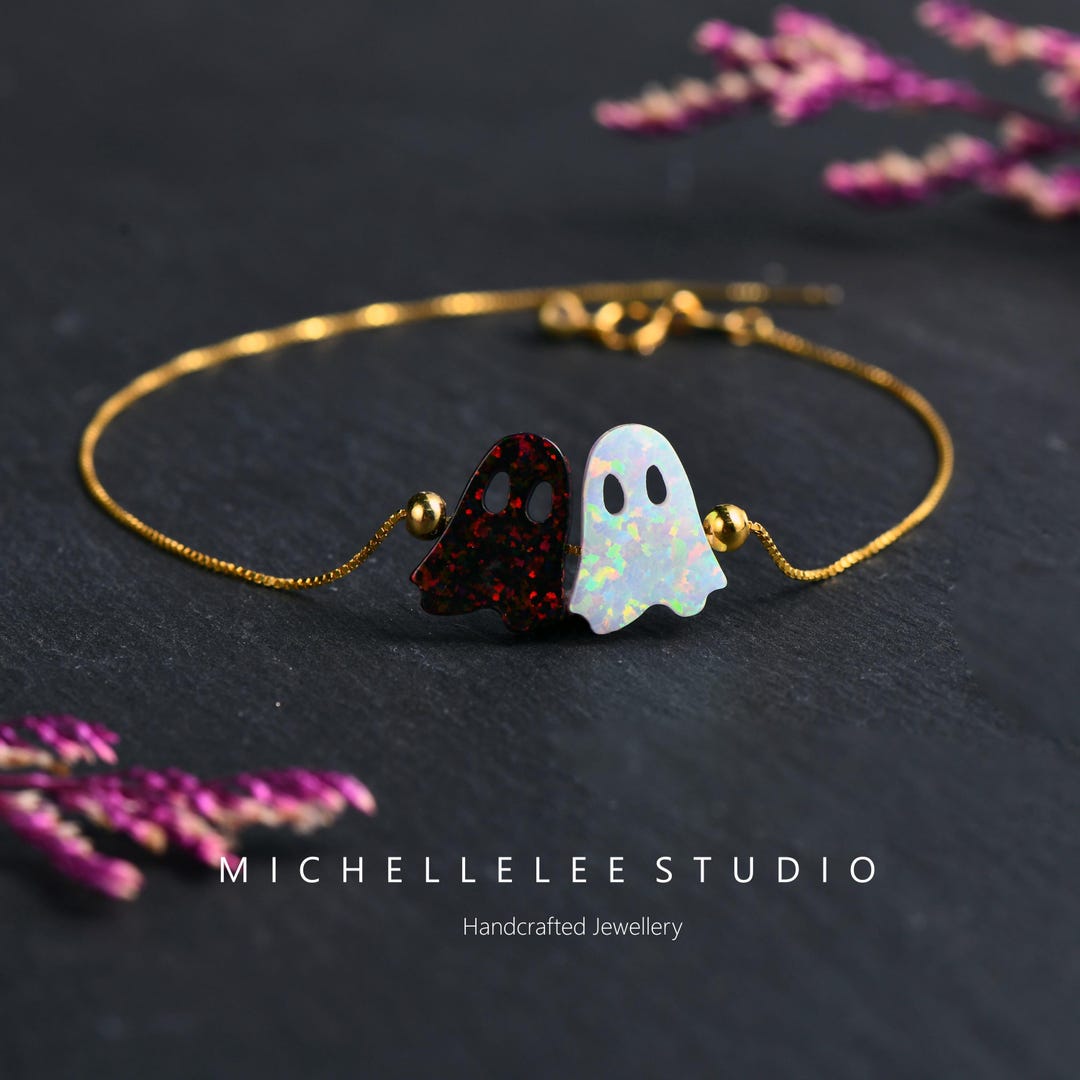 Halloween Black and White Ghost Opal Bracelet, Fire Opal Specter ...