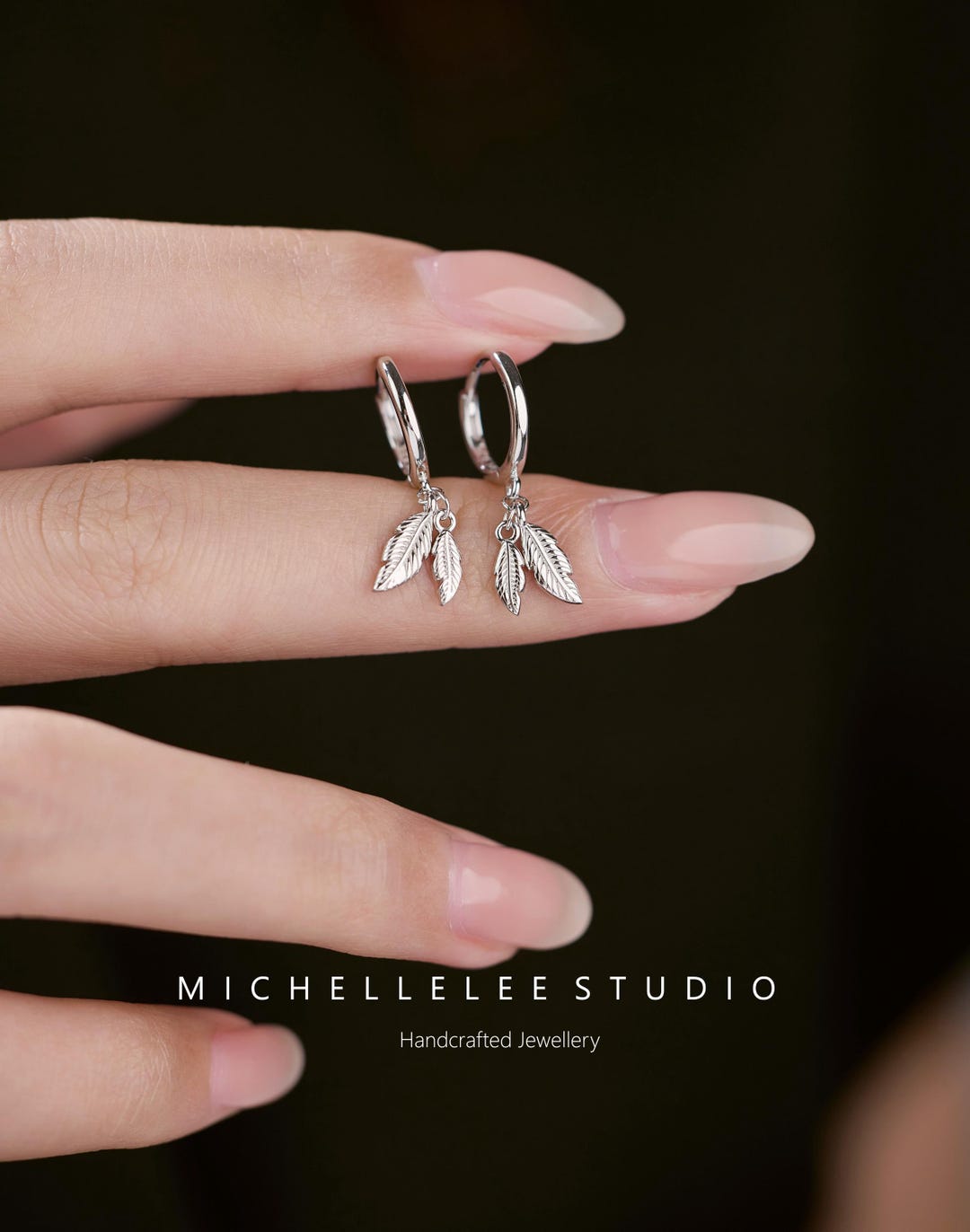 Double Feather 925 Sterling Silver Earrings, Tiny Feather Charm Hoops ...