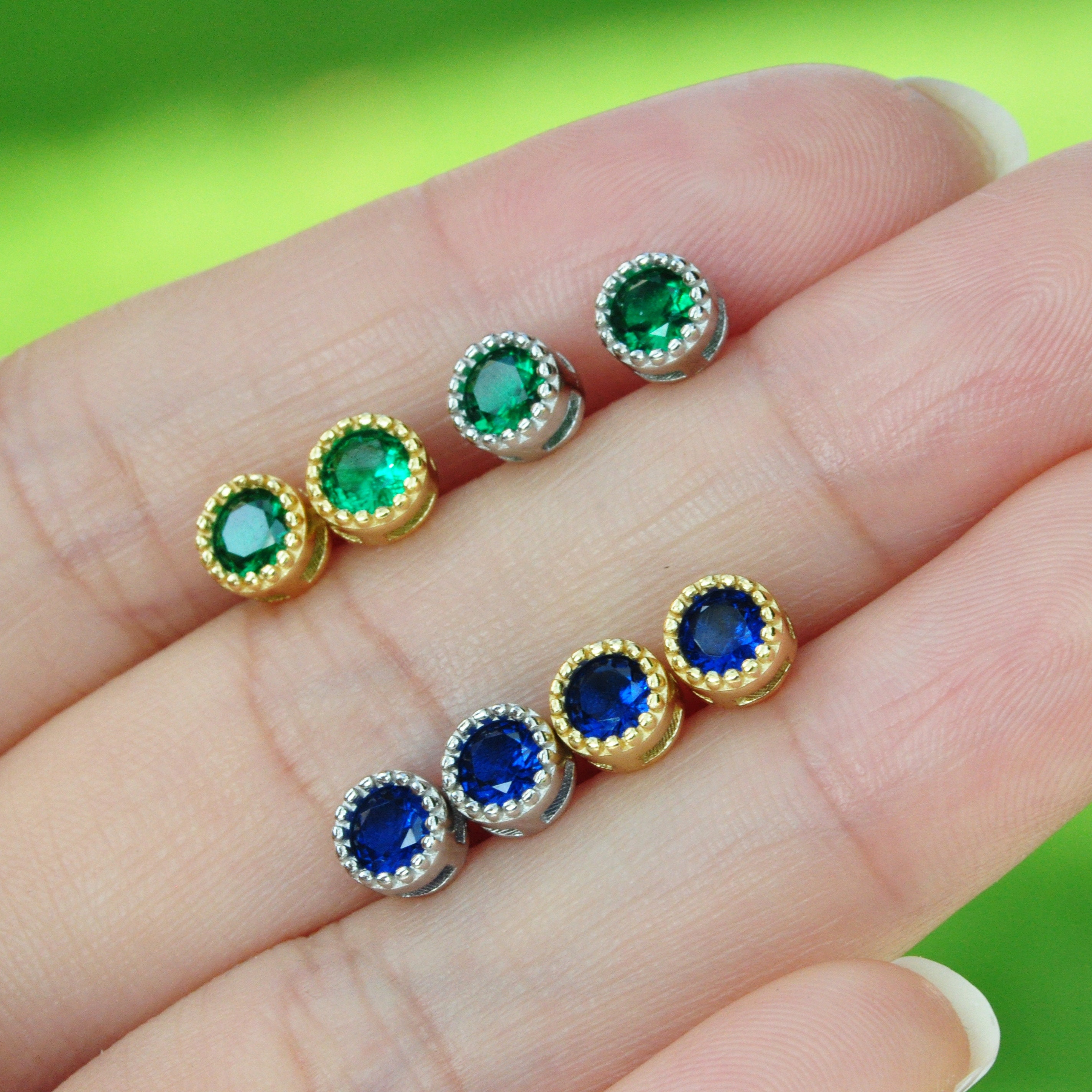 Sterling Silver Round Stud Earrings With CZ Crystals Green - Etsy UK