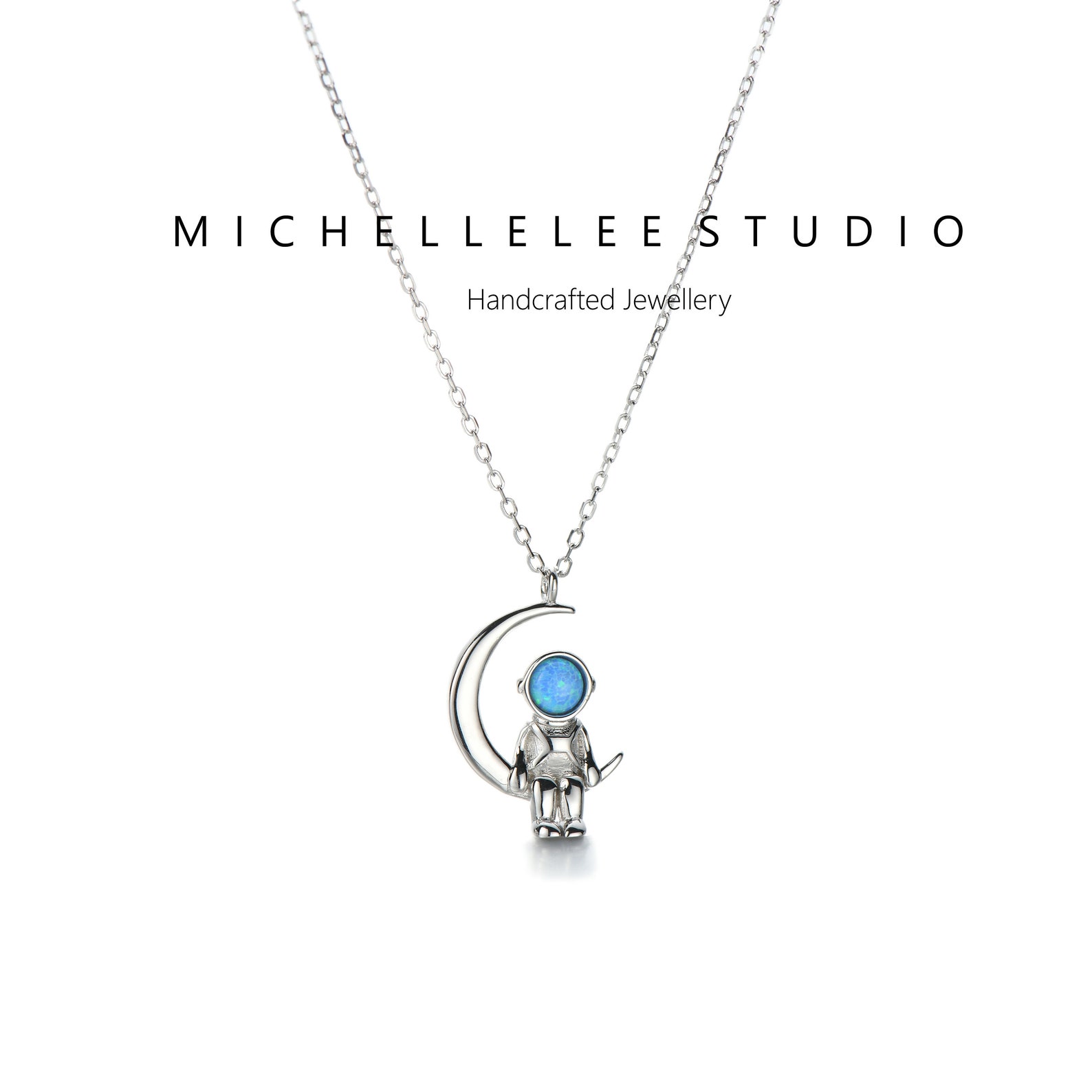 Spaceman Astronaut Pendant Necklace Sterling Silver Dangling - Etsy