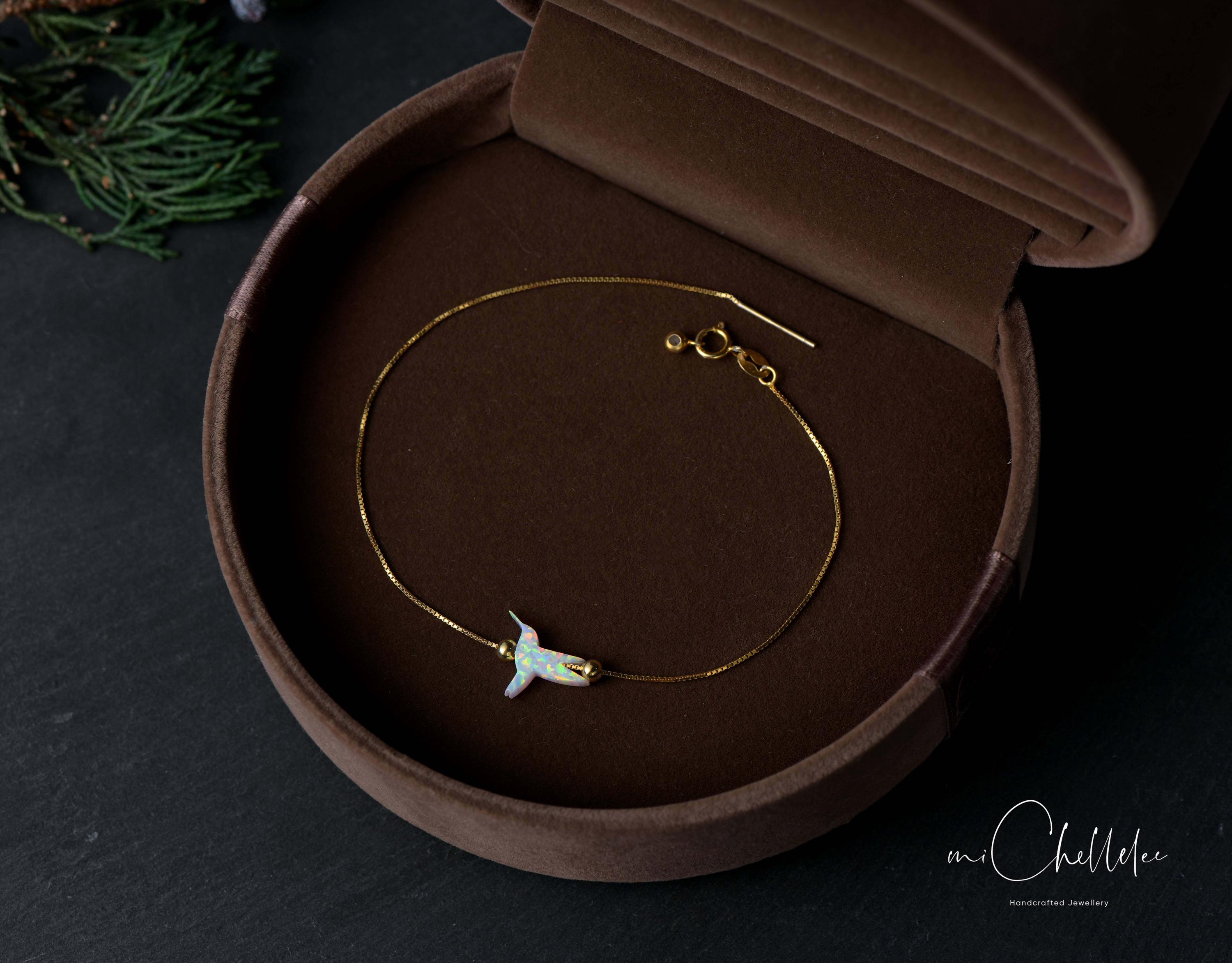 Hummingbird Opal Bracelet, Sterling Silver Chain, Bird Jewelry - Etsy