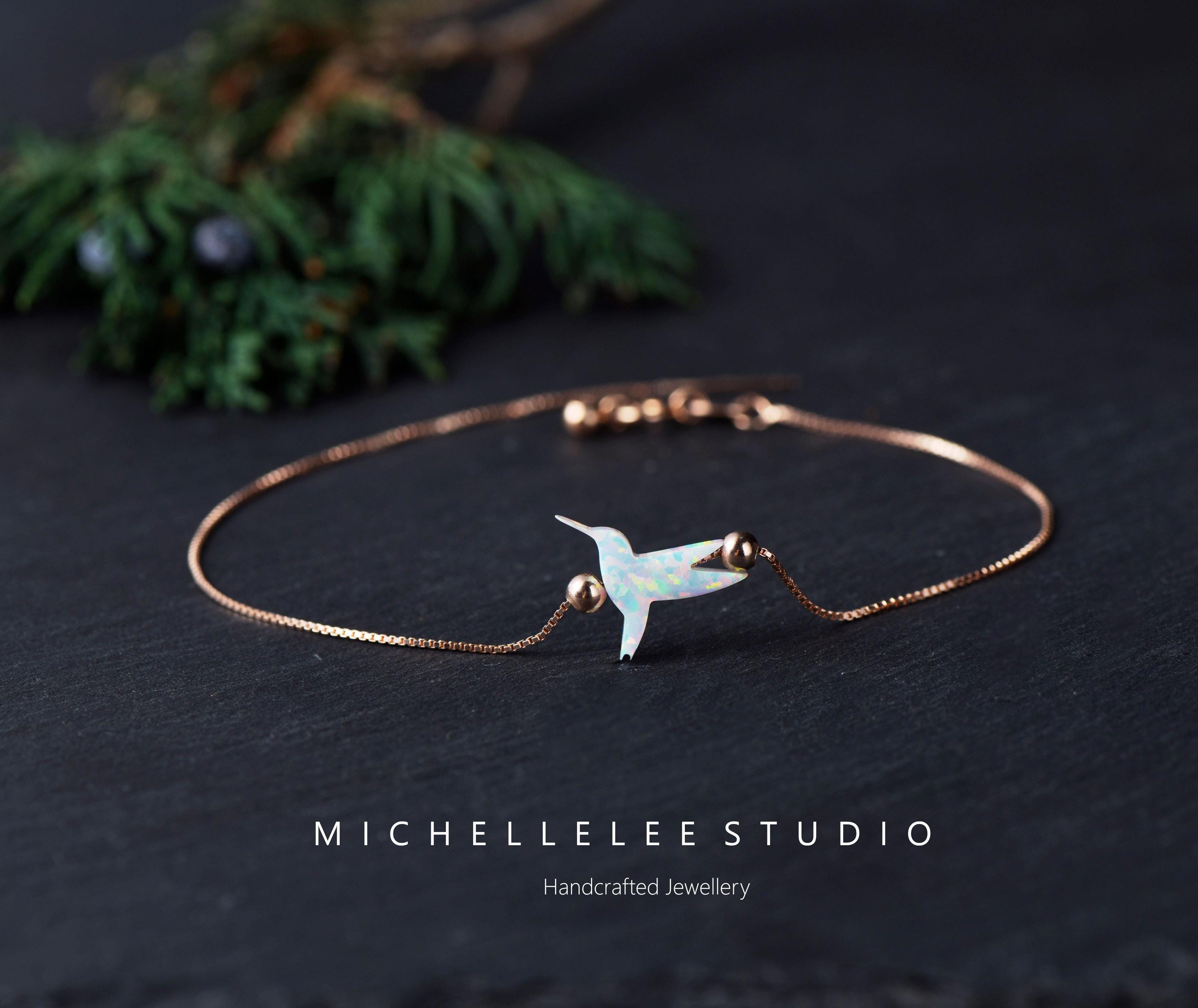 Hummingbird Opal Bracelet, Sterling Silver Chain, Bird Jewelry - Etsy