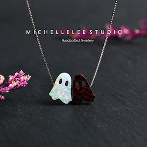 Ghost Opal Necklace, Fire Opal Specter Necklace, White and Black Opal ...