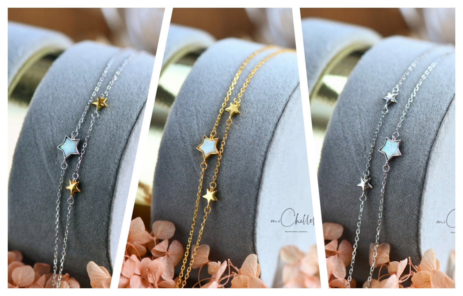 Dainty Opal Stars Bracelet, Celestial Stars Bracelet, Shooting Star ...